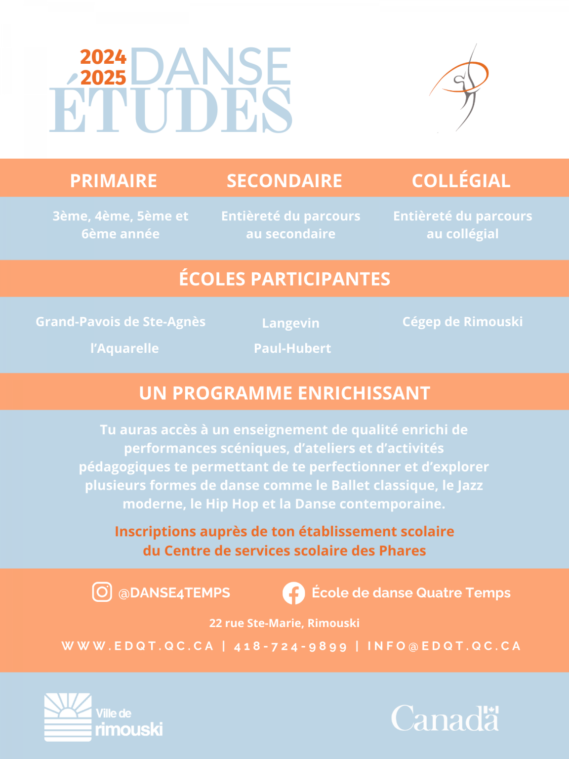 Programme Danse-Études - École de danse Quatre Temps